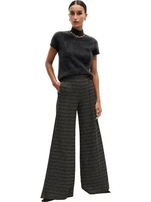 ME+EM Wide-leg Striped Trousers - Black