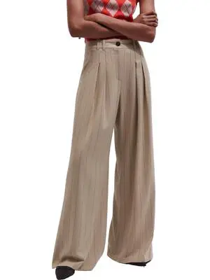 ME+EM ME+EM Wide-Leg Pinstripe Trousers Latte