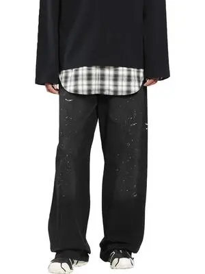 Acne Studios Washed Cotton Paint-splatter Wide-leg Trousers - Black