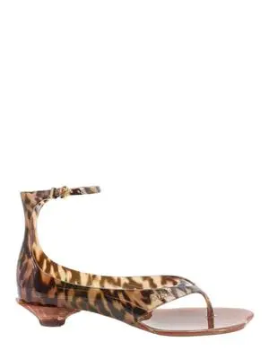 Chloé Jelly Thong Sandals With Jungle Print And Buckle Ankle Strap - Brown