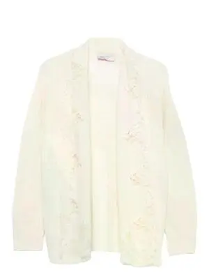 ERMANNO FIRENZE Lace Trimmed Ribbed Knit Cardigan - White