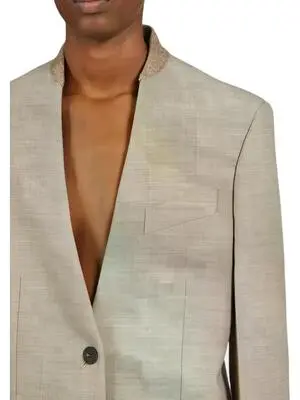 FERRAGAMO Collarless Textured Single-breasted Blazer - Neutrals