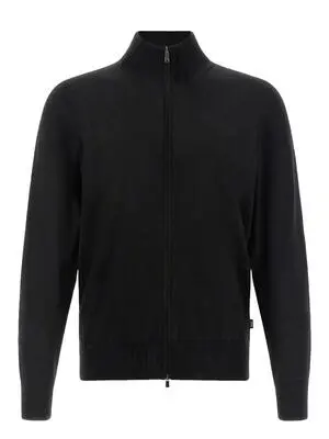 BOSS Merino Wool Zip-up Sweater - Black