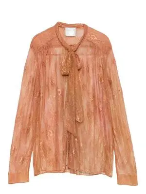 FORTE_FORTE Lace Pussy-bow Shirt - Brown