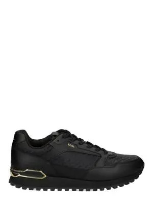 BOSS Logo Print Panelled Sneakers - Black