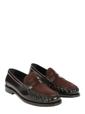 Brunello Cucinelli Polished Calfskin And Suede Loafers - Red