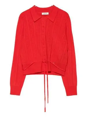 Sandro Pointelle Knit Tie-waist Cardigan - Red