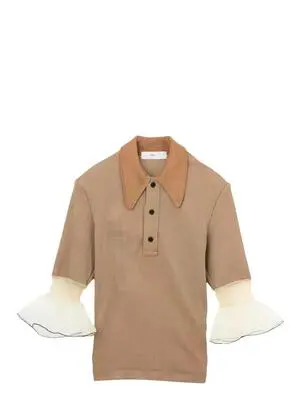 Toga Ruffle-cuff Polo Top - Brown
