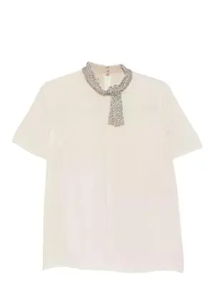 Valentino Garavani Embellished Short Sleeve Blouse - Neutrals