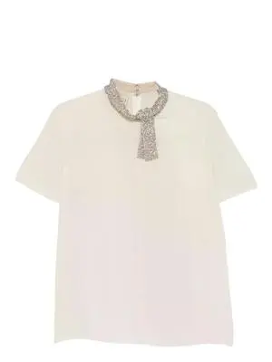 Valentino Garavani VALENTINO Embroidered Crepe De Chine Top Neutrals