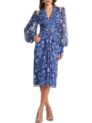 Tadashi Shoji Floral Print Cold-shoulder Midi Dress - Blue