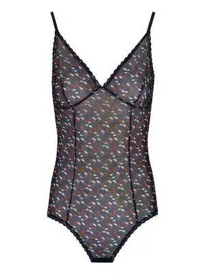 LAURA URBINATI Printed Tulle Bodysuit - Blue