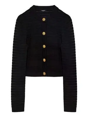 Balmain Fitted Sheer-stripe Cardigan - Black