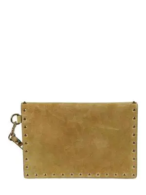 Valentino Garavani Medium Rockstud Suede Clutch Bag - Camel