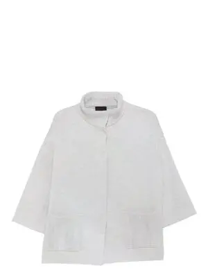 ANNE CLAIRE High-neck Patch-pocket Cardigan - Grey