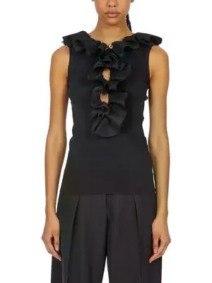 FERRAGAMO Ruffled Wool Top - Black