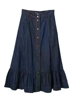 ZIMMERMANN ZIMMERMANN Button-Front Ruffled Denim Skirt