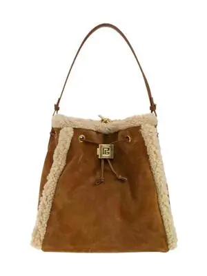Balmain Shearling-trim Leather Backpack - Brown