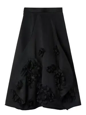 ENFOLD Ruffled Floral-appliqué Midi Skirt - Black