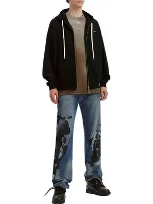 Off-White Logo Print Zip-up Hoodie - Black