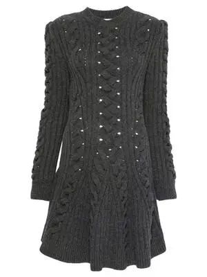 Alexander McQueen Cable-knit Pointelle Detail Dress - Grey