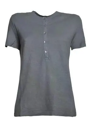 SOLOTRE Short Sleeve T-shirt With Button Placket - Grey