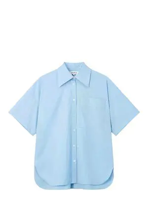 ENFOLD Short-sleeved Box-pleat Shirt - Blue