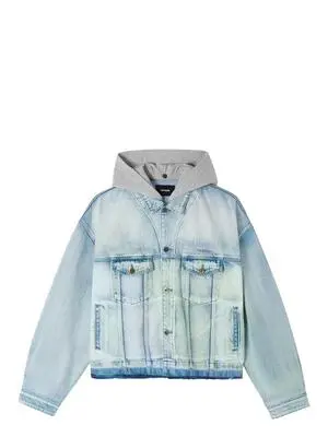 We11Done Hooded Denim Jacket With Raw Hem - Blue