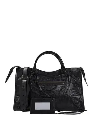 Balenciaga Le City M Bag In Crinkled Leather - Black