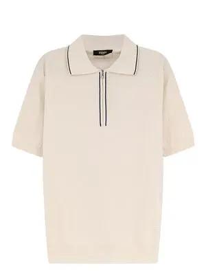 Fendi Cotton And Silk Polo Shirt With Ff Embroidery - Multicolor