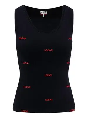 Loewe Cotton Tank Top With All-over Logo Embroidery - Black