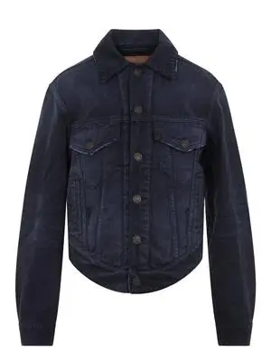 Balenciaga Curved Waistband Denim Trucker Jacket - Blue