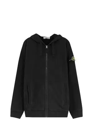 Stone Island Cotton Sweatshirt With Side Logo Patch - Black