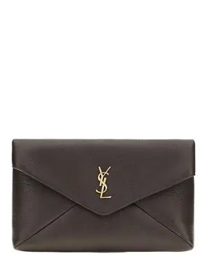 Saint Laurent Envelope Leather Clutch - Brown