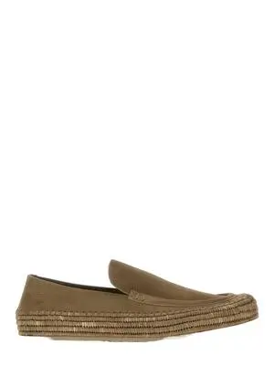 Loewe Suede Raffia Loafers - Brown
