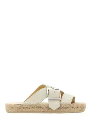 Loewe Leather Espadrille Slides - White