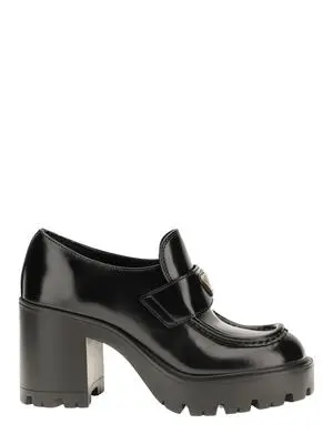 Prada Loafer Shoes With Block Heel - Black