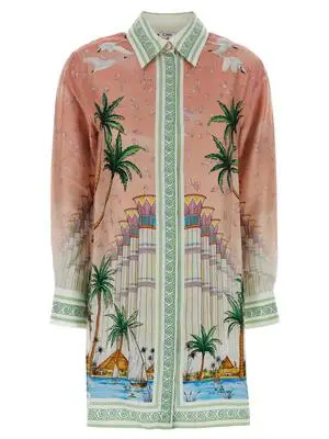 Casablanca Printed Silk Shirt Dress - Multicolor
