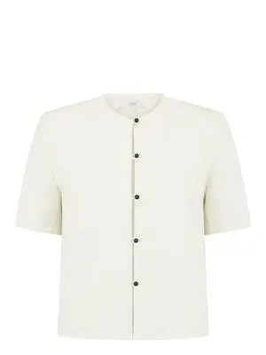 HARRIS TAPPER Cropped Short Sleeve Cotton Blend Blouse - Ivory