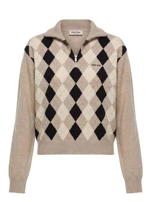 Miu Miu Argyle Polo-neck Sweater - Multicolor