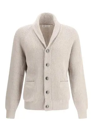 Brunello Cucinelli BRUNELLO CUCINELLI Ribbed Shawl Collar Cardigan Cream