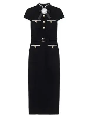 SELF-PORTRAIT Black Wool Crepe Midi Dress - Multicolor