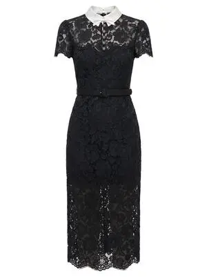 SELF-PORTRAIT Lace Contrast Collar Midi Dress - Multicolor