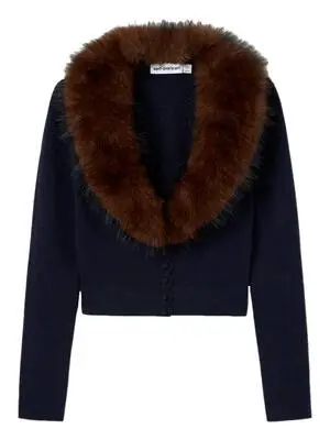 SELF-PORTRAIT Faux Fur Trimmed Knit Cardigan - Multicolor