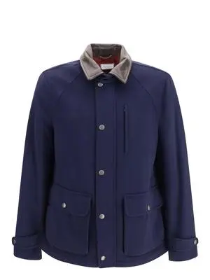 Brunello Cucinelli Virgin Wool Jacket With Nappa Inserts - Blue