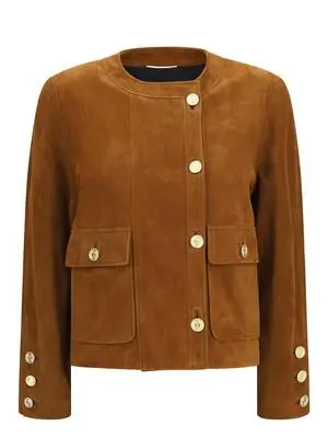 Saint Laurent Short Suede Buttoned Jacket - Brown