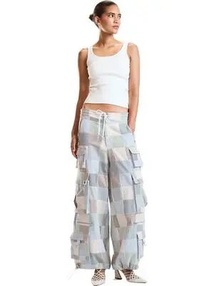 Cynthia Rowley Millie Patchwork Cargo Pants - Light Blue