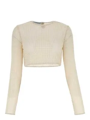 PRADA PRADA Embellished Long Sleeve Cropped Top
