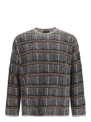 Giorgio Armani Oversized Striped Sweater In Silk And Virgin Wool Blend - Blue