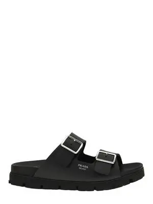 Prada Leather Sandals With Logo Detail - Black